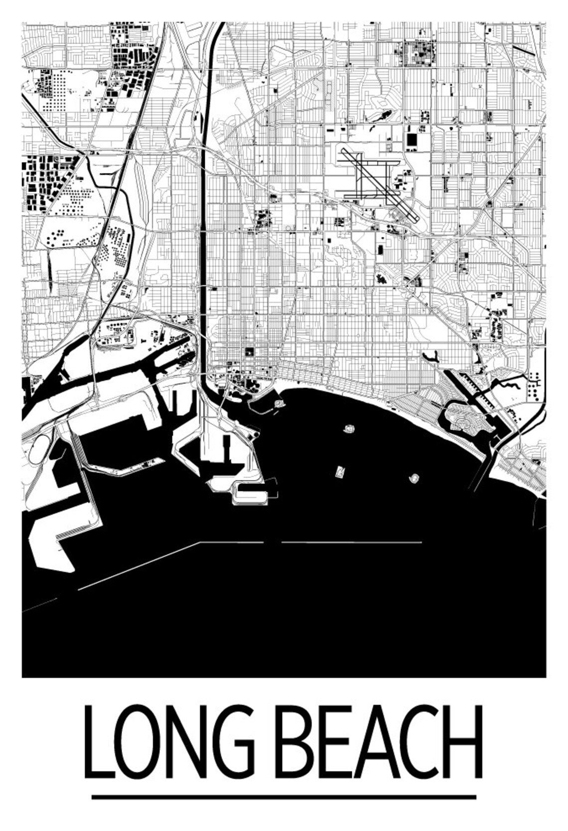 Long Beach Map Poster Usa Map Print Art Deco Series - Etsy