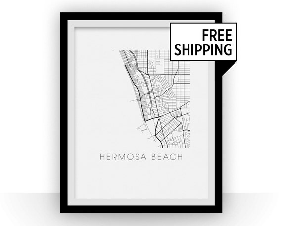 Hermosa Beach Map Black and White Print California Black and | Etsy