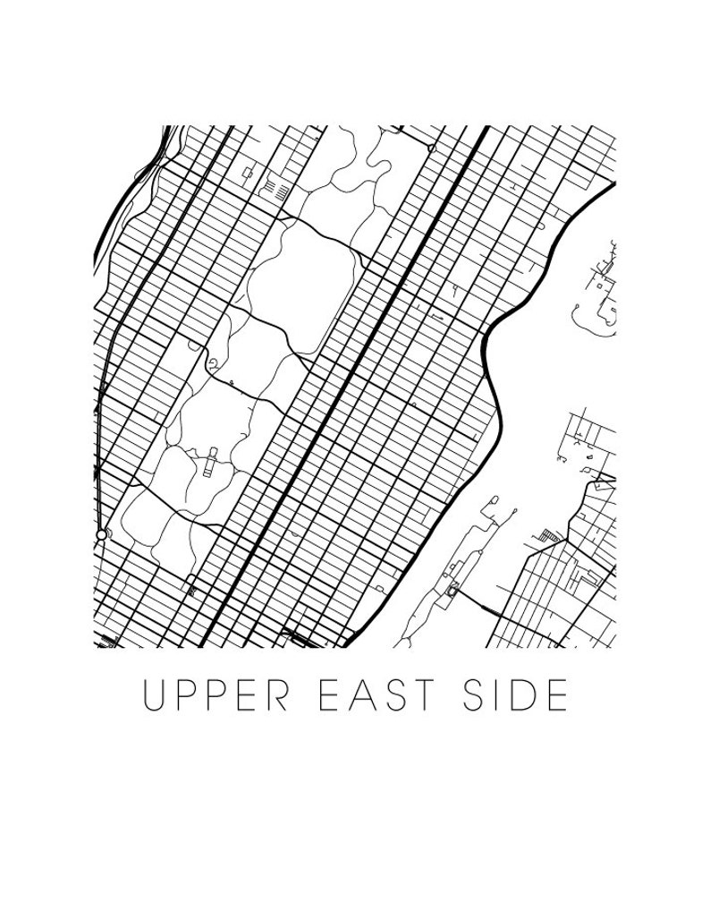 Upper East Side Map Black and White Print New York Black and - Etsy