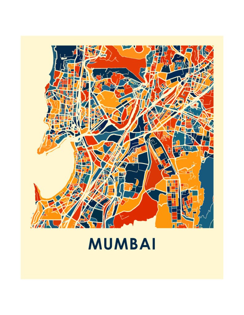 Buy Mumbai Map Print - Full Color Map Poster Online in India - Etsy