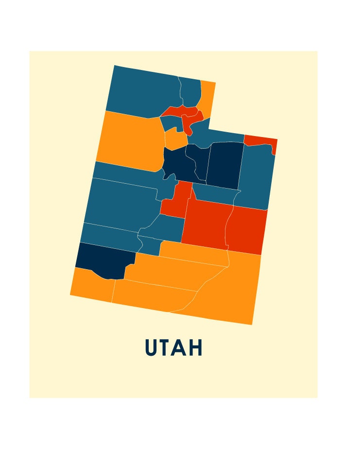 Utah Map Print Full Color Map Poster - Etsy