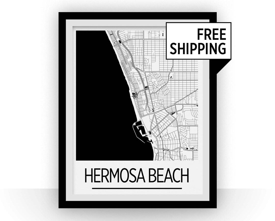 Hermosa Beach Map Poster - California Map Print - Art Deco Series - Etsy