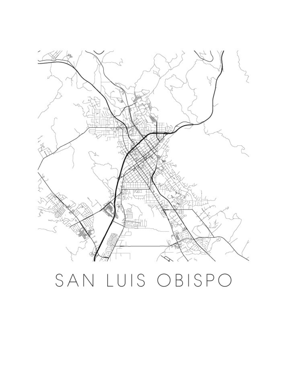 San Luis Obispo Map Black and White Print California Black - Etsy