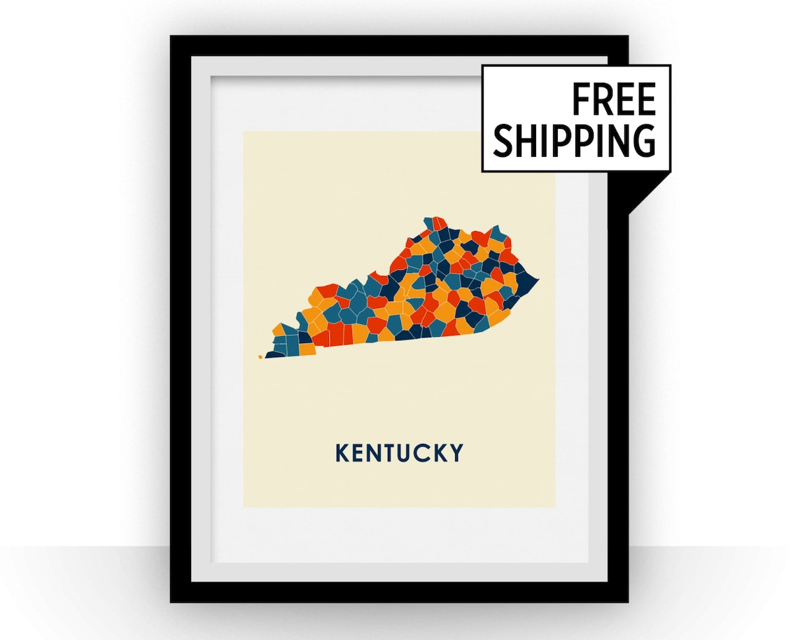 Kentucky Map Print Full Color Map Poster | Etsy