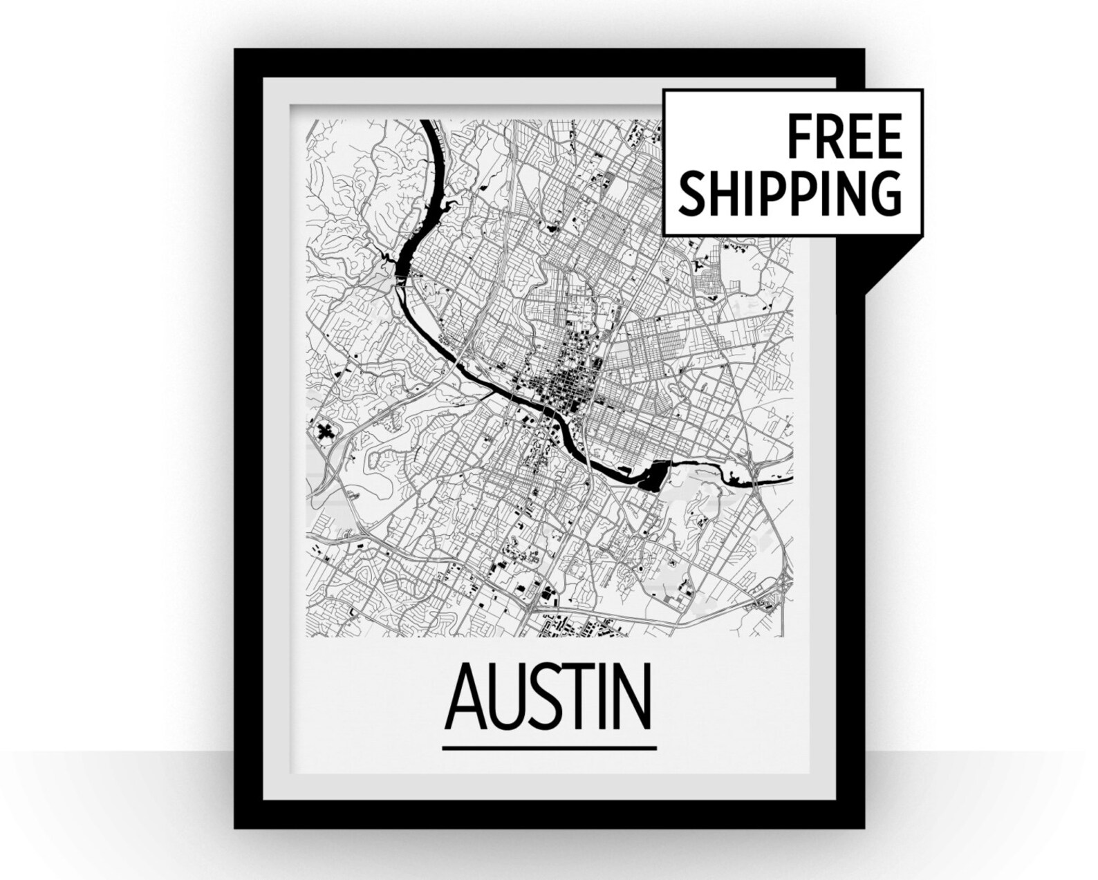Austin Map Poster Usa Map Print Art Deco Series | Etsy