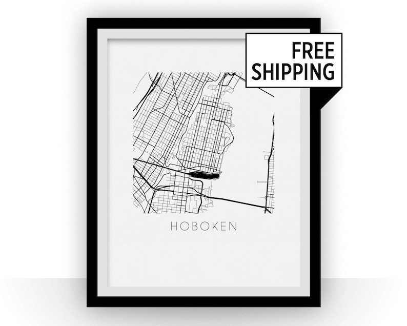 Hoboken Map Black and White Print New Jersey Black and White - Etsy