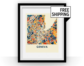 Geneva Map Print City Map Poster - Etsy