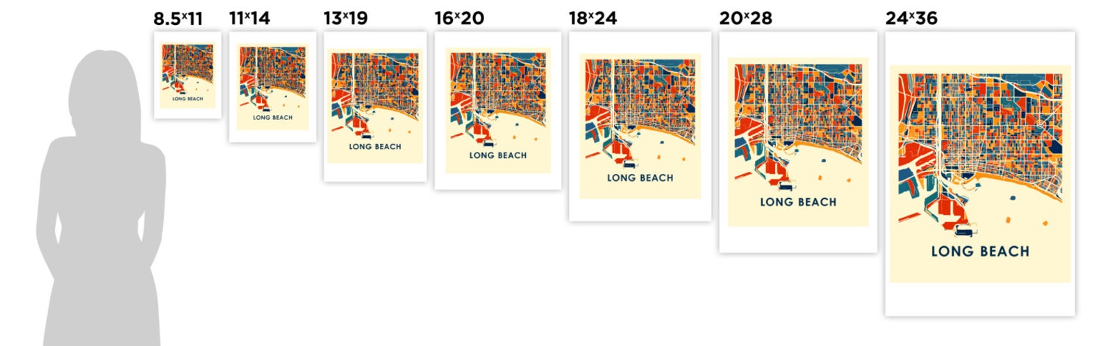Long Beach Map Print - Full Color Map Poster - Etsy
