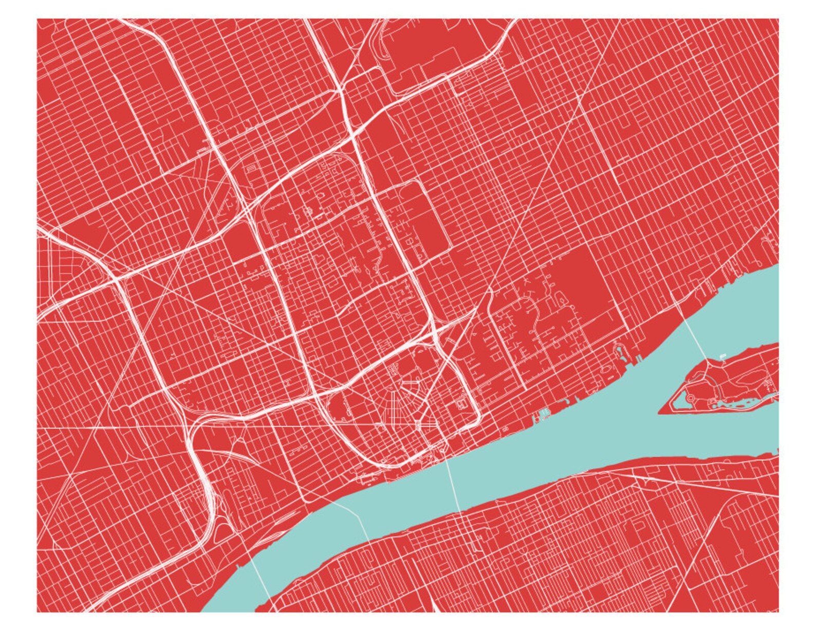 Detroit Map Print Choose Your Color - Etsy
