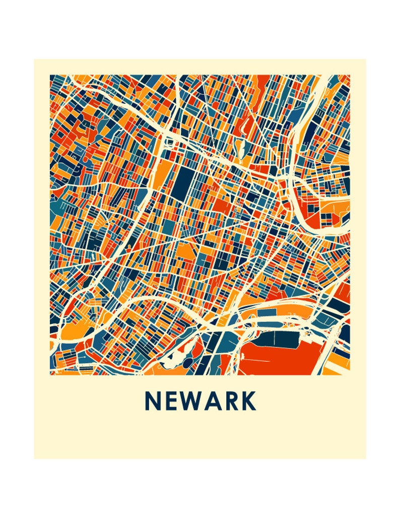 Newark Map Print Full Color Map Poster | Etsy