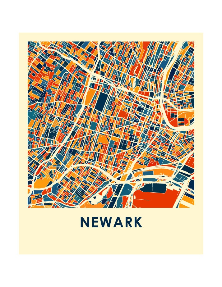 Newark Map Print Full Color Map Poster - Etsy
