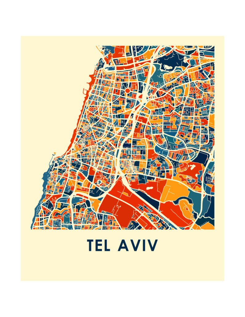 Tel Aviv Map Print Full Color Map Poster - Etsy