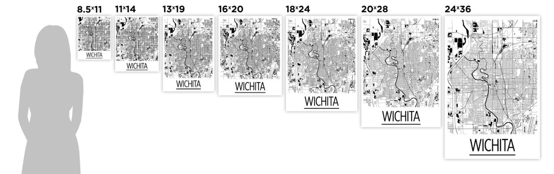 Wichita Map Poster Usa Map Print Art Deco Series | Etsy