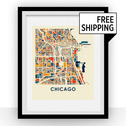 Chicago Map Print Full Color Map Poster - Etsy