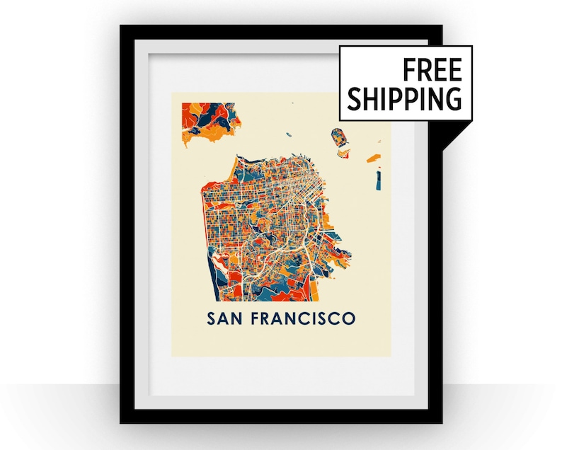 San Francisco Map Print - Full Color Map Poster - Etsy
