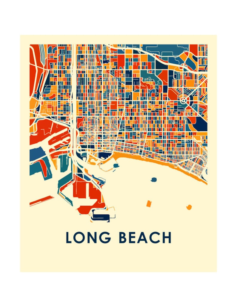 Long Beach Map Print - Full Color Map Poster - Etsy