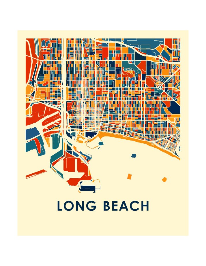 Long Beach Map Print - Full Color Map Poster - Etsy
