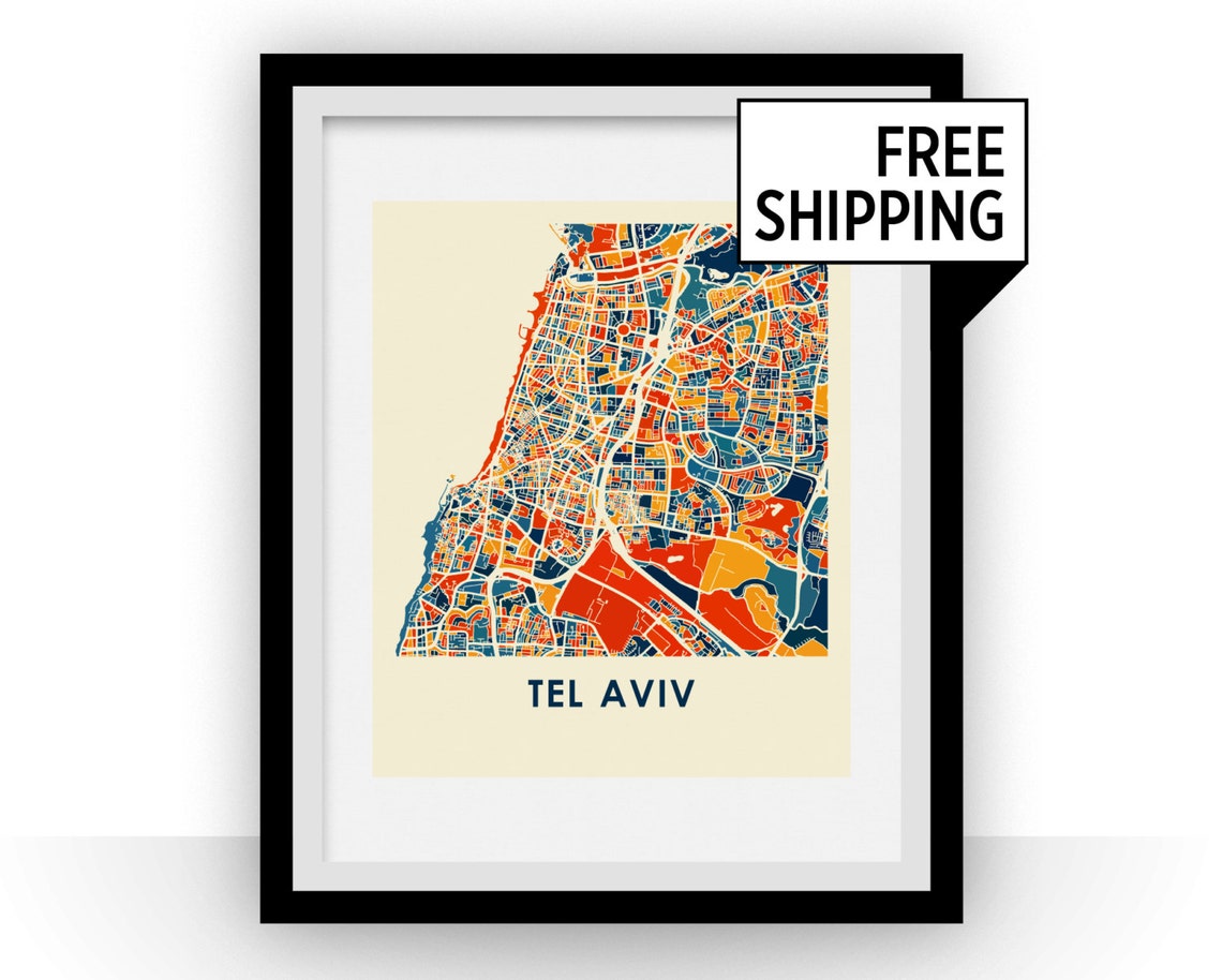 Tel Aviv Map Print Full Color Map Poster | Etsy