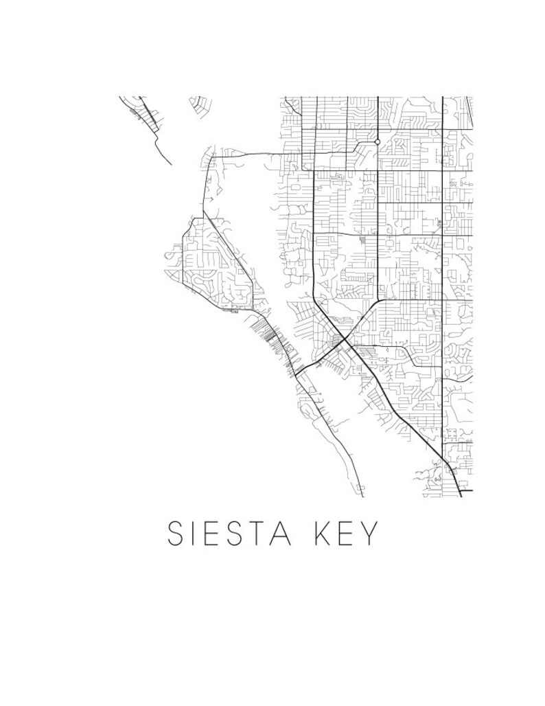 Siesta Key Map Black and White Print - Florida Black and White Map ...