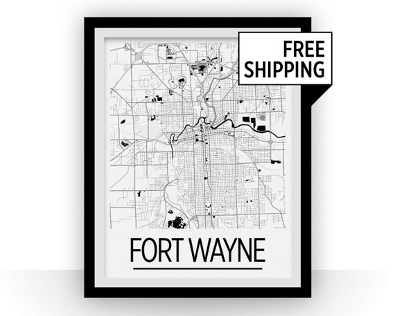 Fort Wayne Map Poster usa Map Print Art Deco Series | Etsy