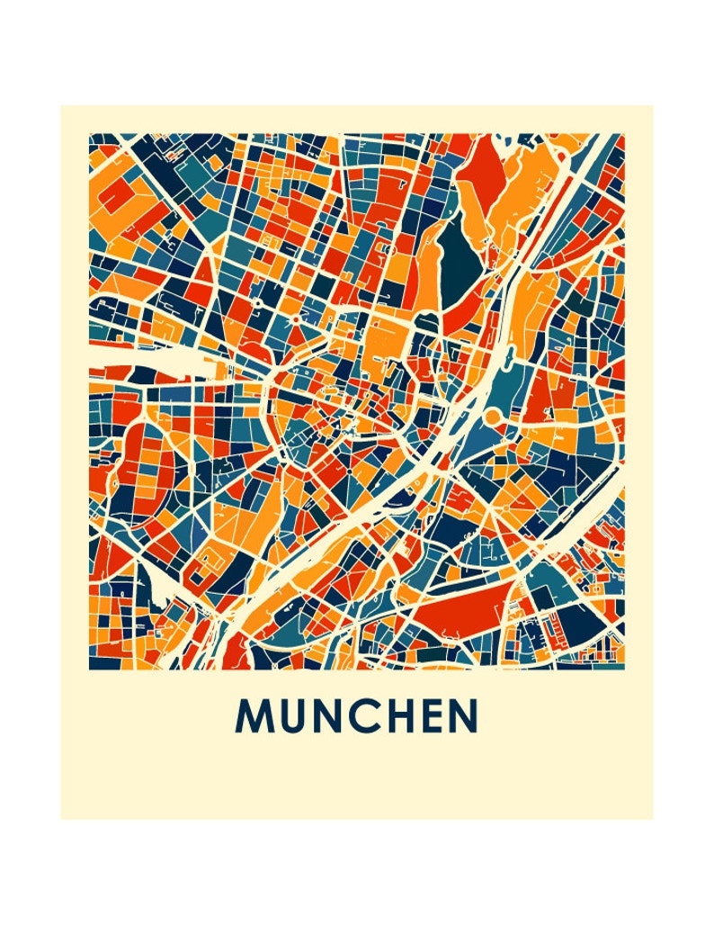 Munich Map Print Full Color Map Poster | Etsy