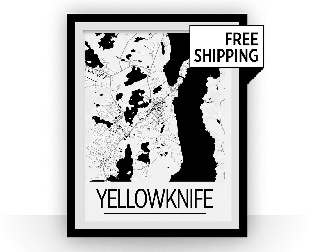 Yellowknife Map Poster - Canada Map Print - Art Deco Series - Etsy