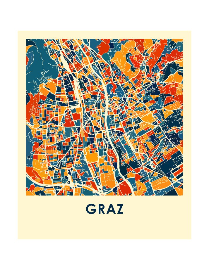 Graz Map Print Full Color Map Poster - Etsy