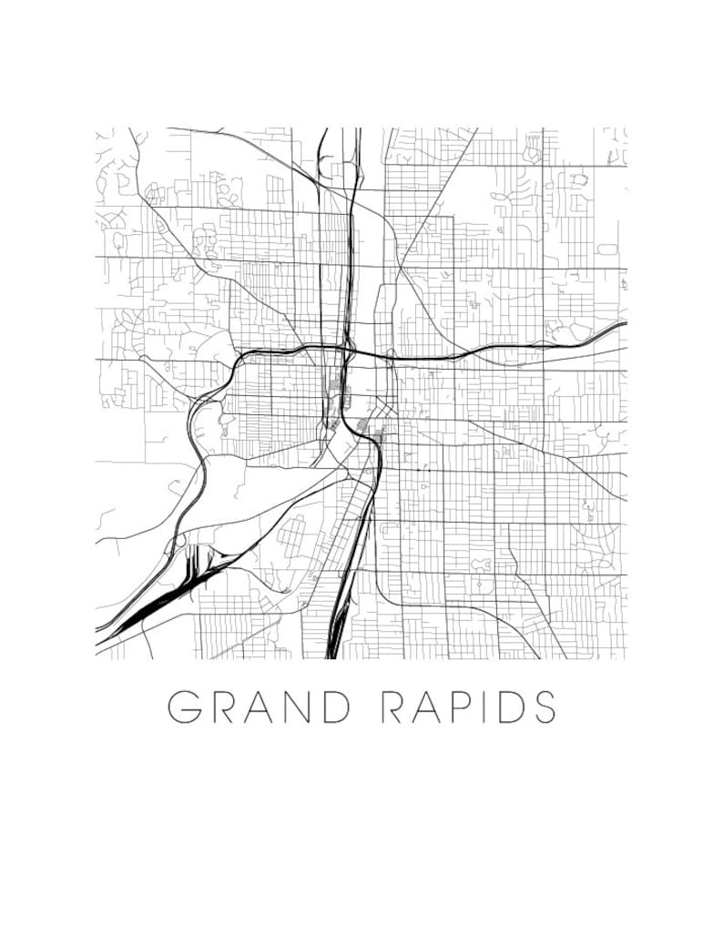 Grand Rapids Map Black and White Print Michigan Black and - Etsy