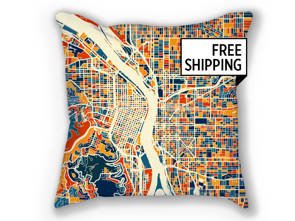 Portland Map Pillow - Oregon Map Pillow 18x18 - Etsy