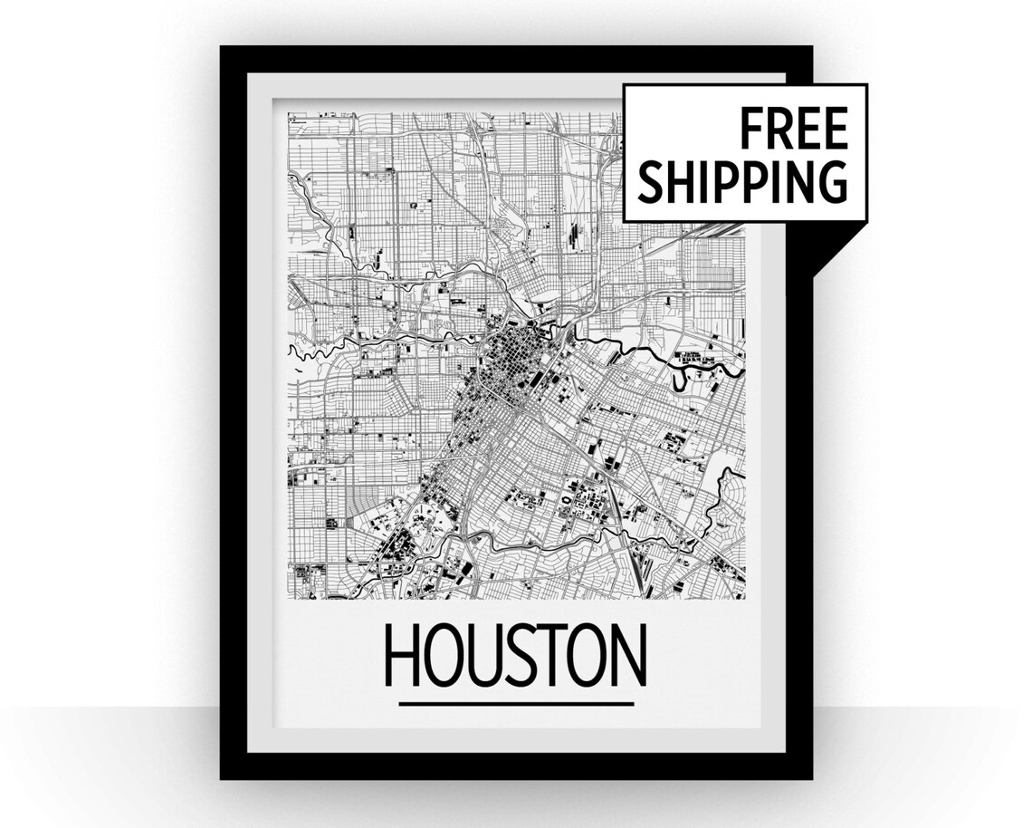 Houston Map Poster - Usa Map Print - Art Deco Series - Etsy