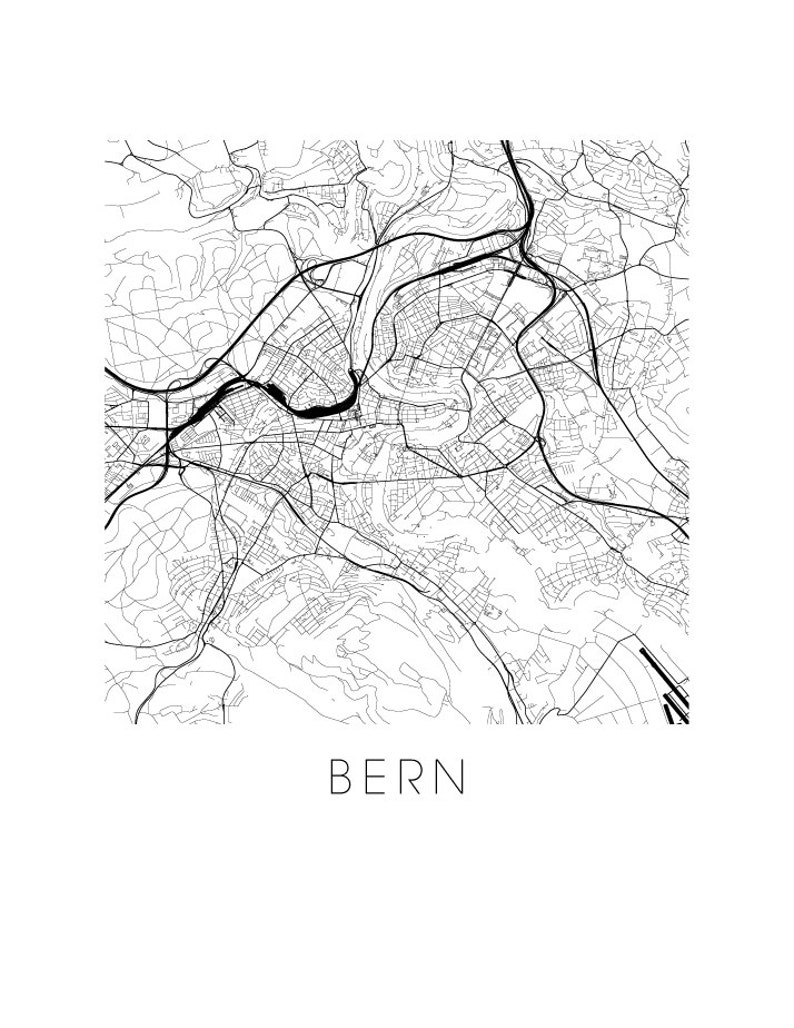 Bern Map Black and White Print Switzerland Black and White | Etsy