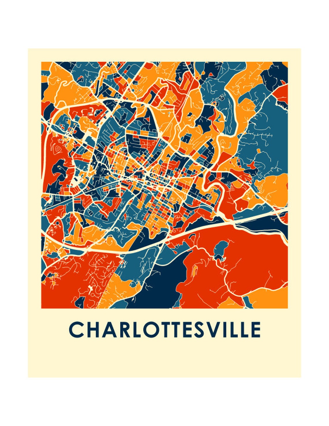 Charlottesville Map Print - Full Color Map Poster - Etsy