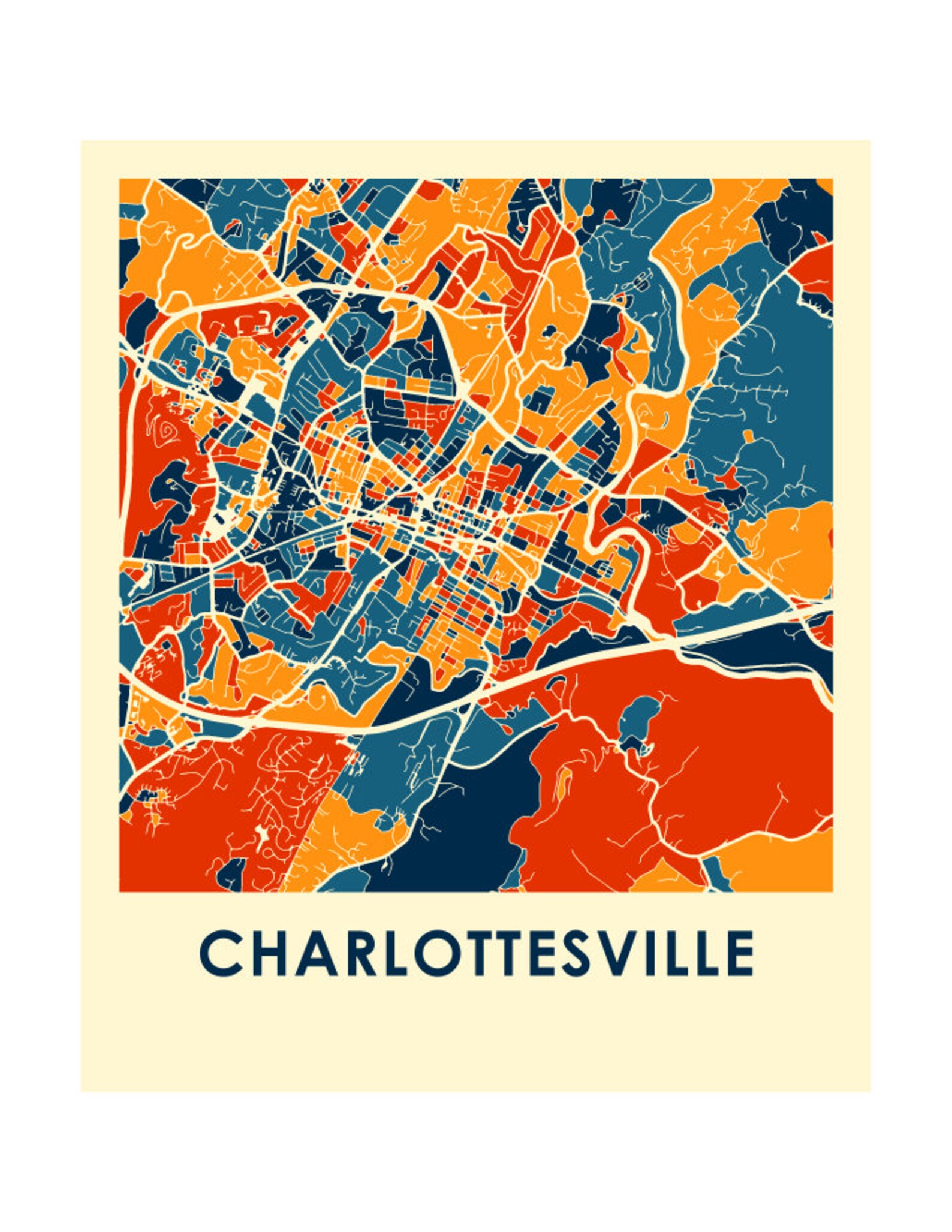 Charlottesville Map Print Full Color Map Poster - Etsy