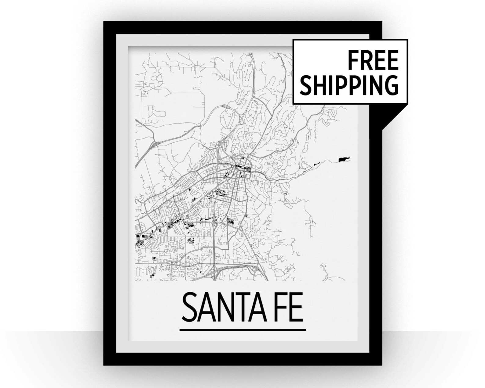 Santa Fe Map Poster Usa Map Print Art Deco Series | Etsy