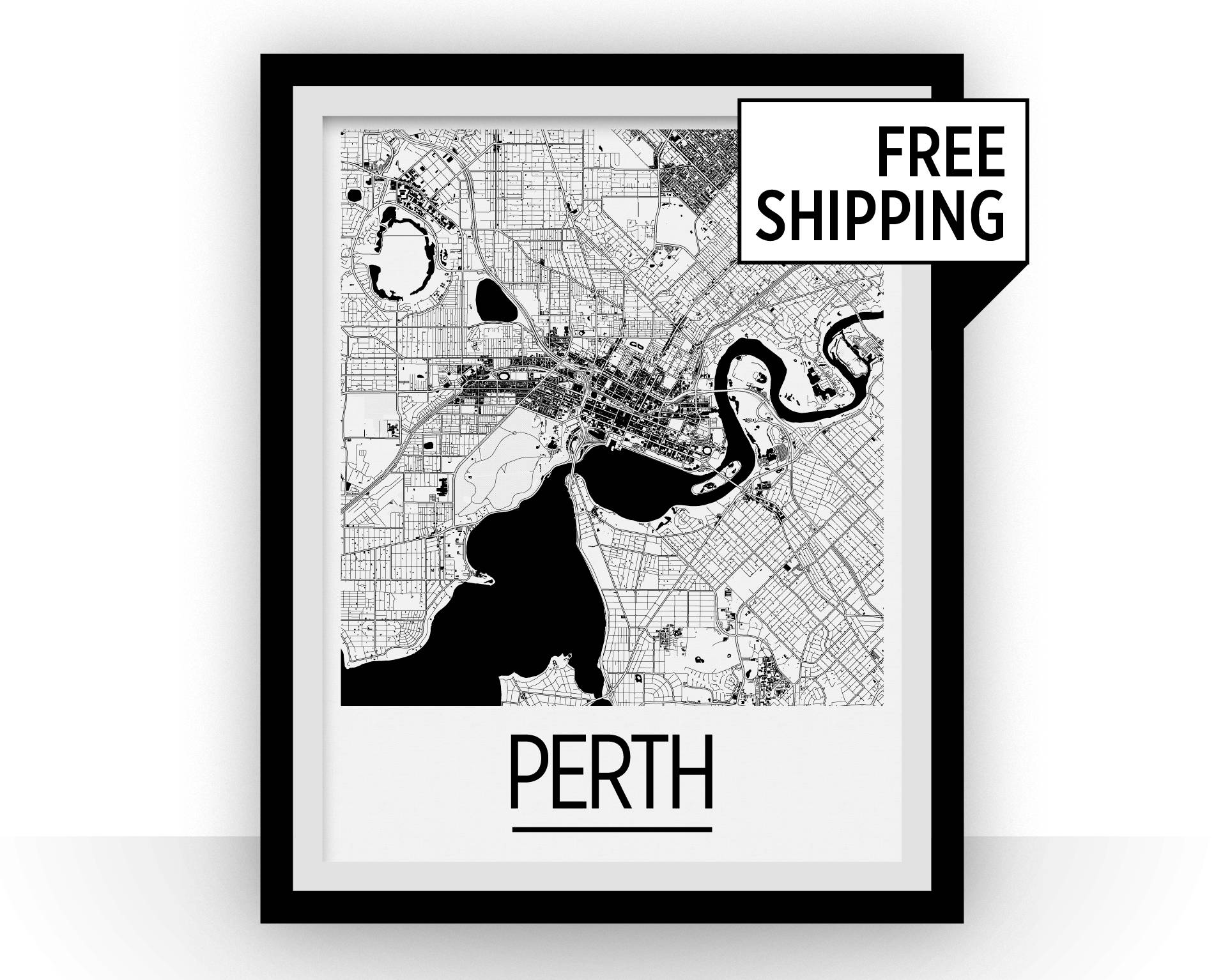Perth Map Poster - Australia Map Print - Art Deco Series - Etsy