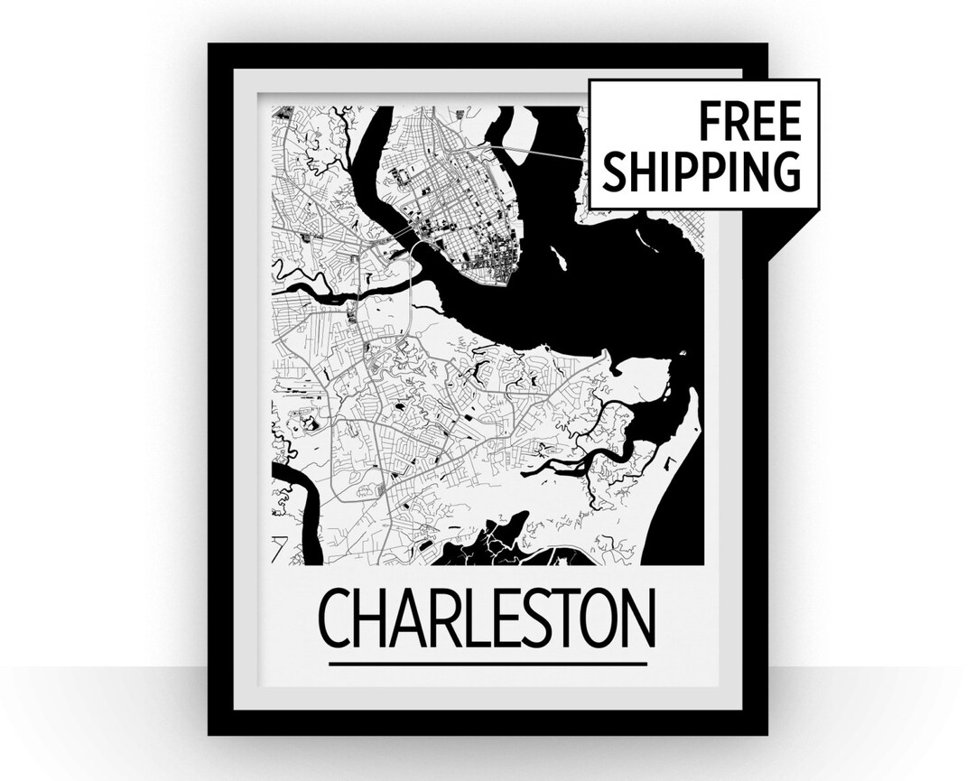 Charleston Map Poster - Usa Map Print - Art Deco Series - Etsy