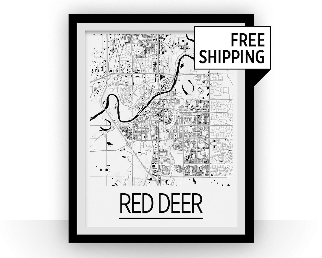 Red Deer Alberta Map Poster - Alberta Map Print - Art Deco Series - Etsy