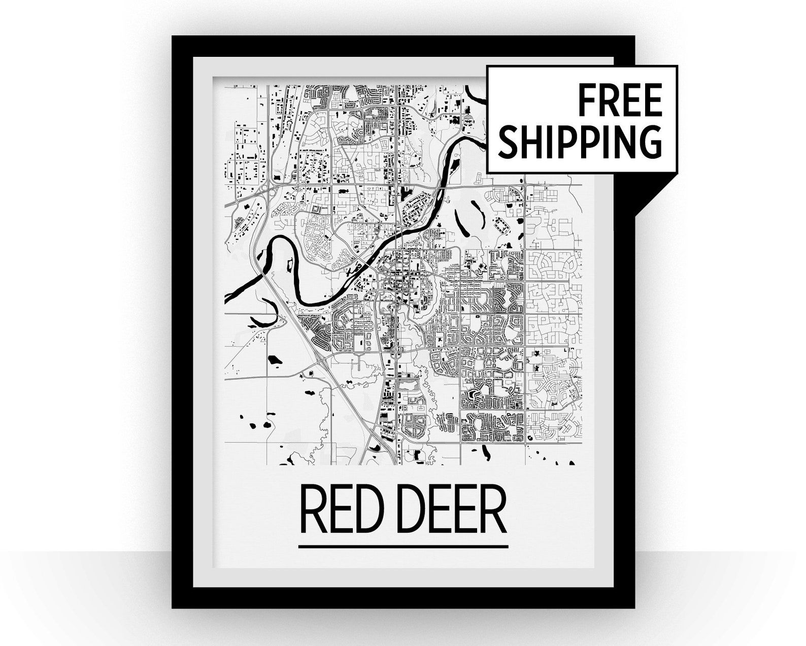 Red Deer Alberta Map Poster Alberta Map Print Art Deco | Etsy