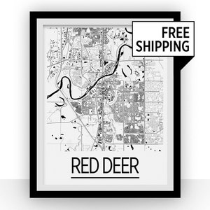 Red Deer Alberta Map Poster - Alberta Map Print - Art Deco Series - Etsy