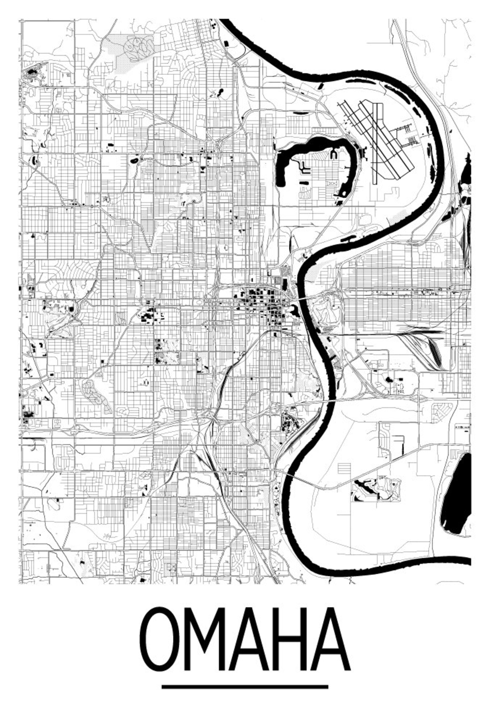 Omaha Map Poster - Usa Map Print - Art Deco Series - Etsy