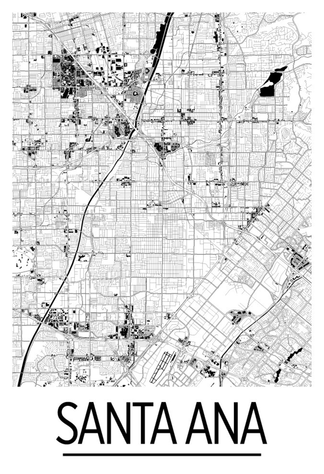 Santa Ana Map Poster Usa Map Print Art Deco Series - Etsy