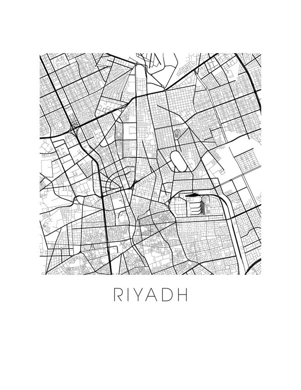 Riyadh Map Black and White Print Saudi Arabia Black and - Etsy