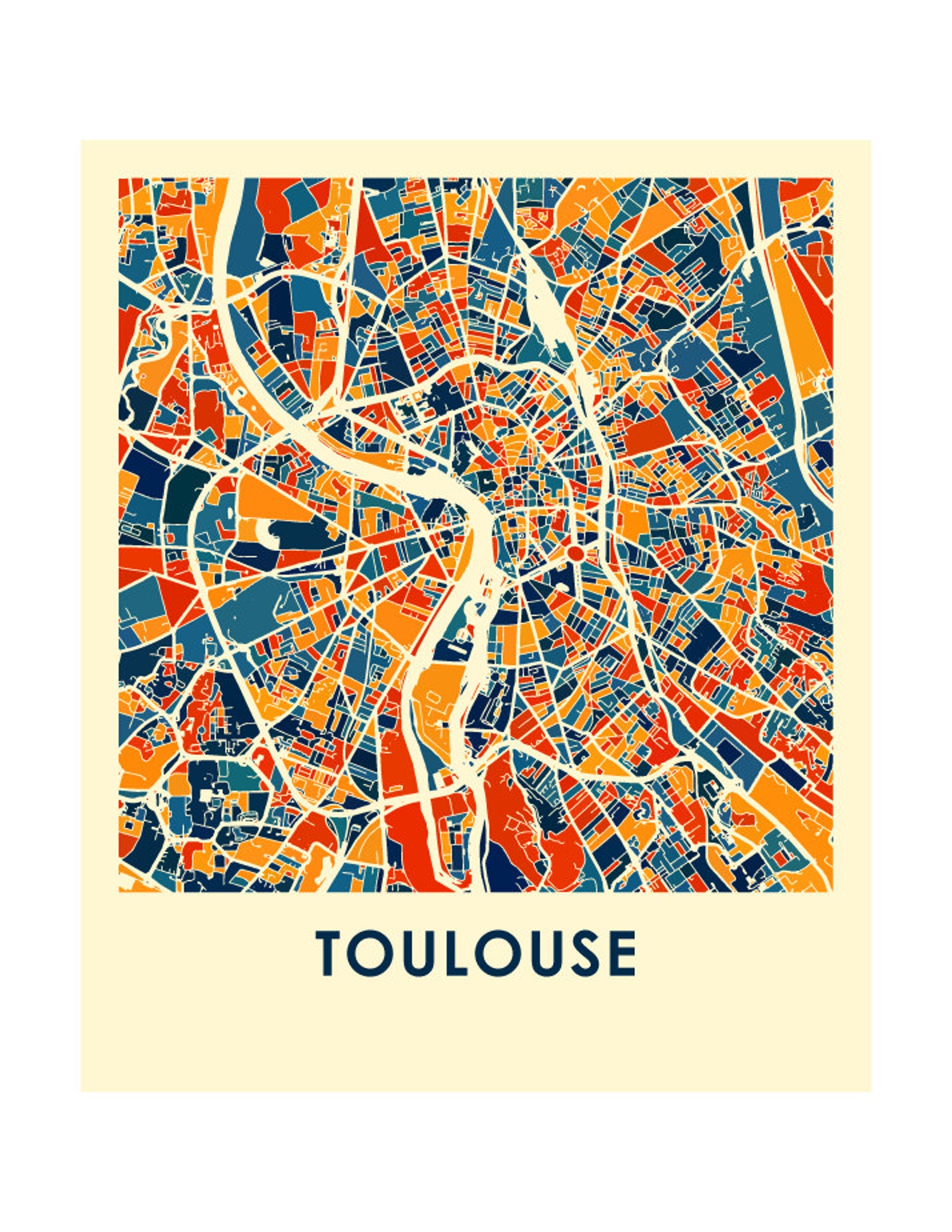 Toulouse Map Print Full Color Map Poster | Etsy