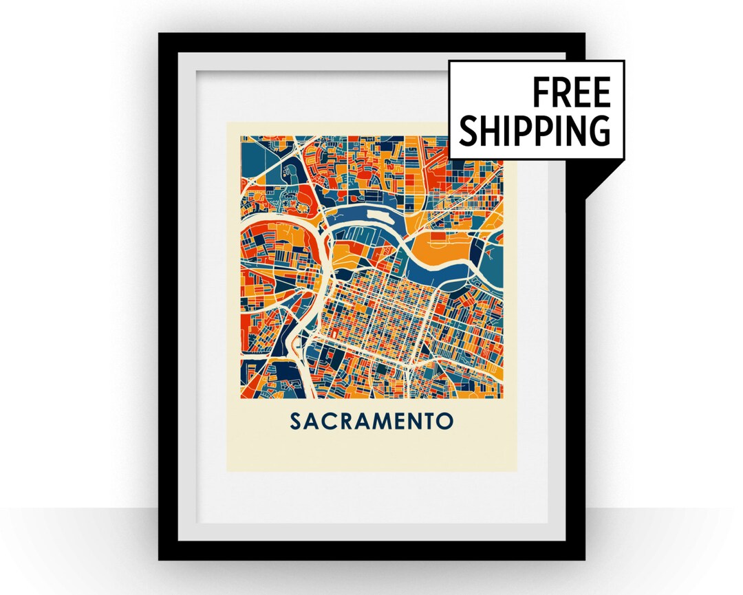 Sacramento Map Print - Full Color Map Poster - Etsy