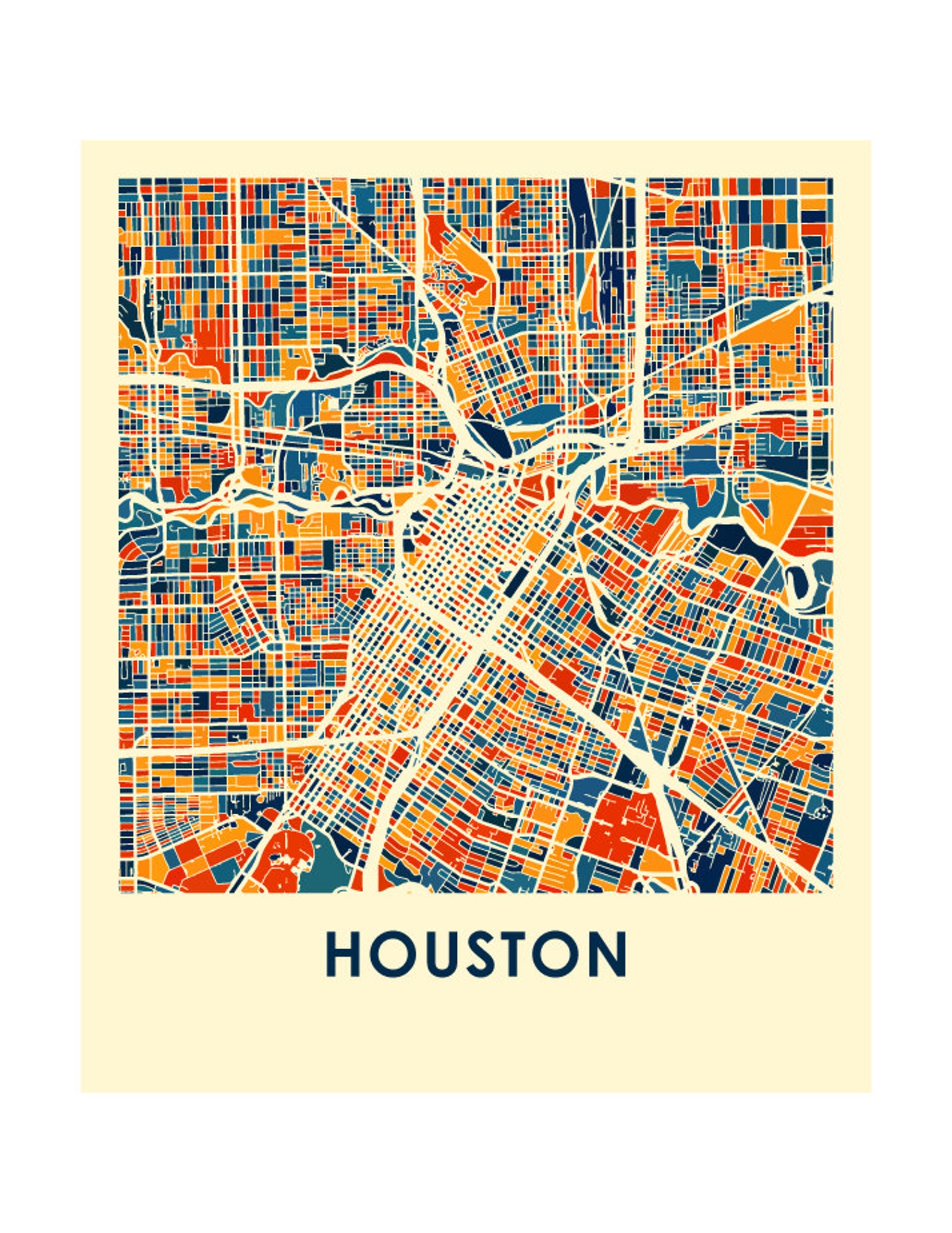 Houston Map Print Full Color Map Poster - Etsy
