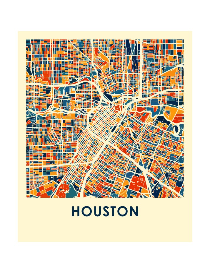 Houston Map Print Full Color Map Poster | Etsy