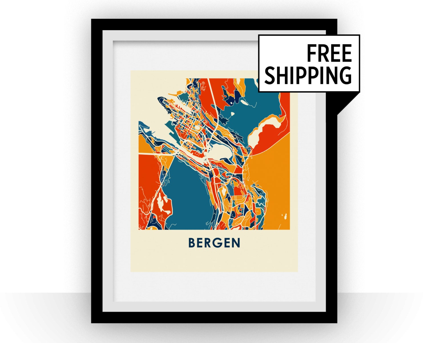 Bergen Map Print Full Color Map Poster | Etsy