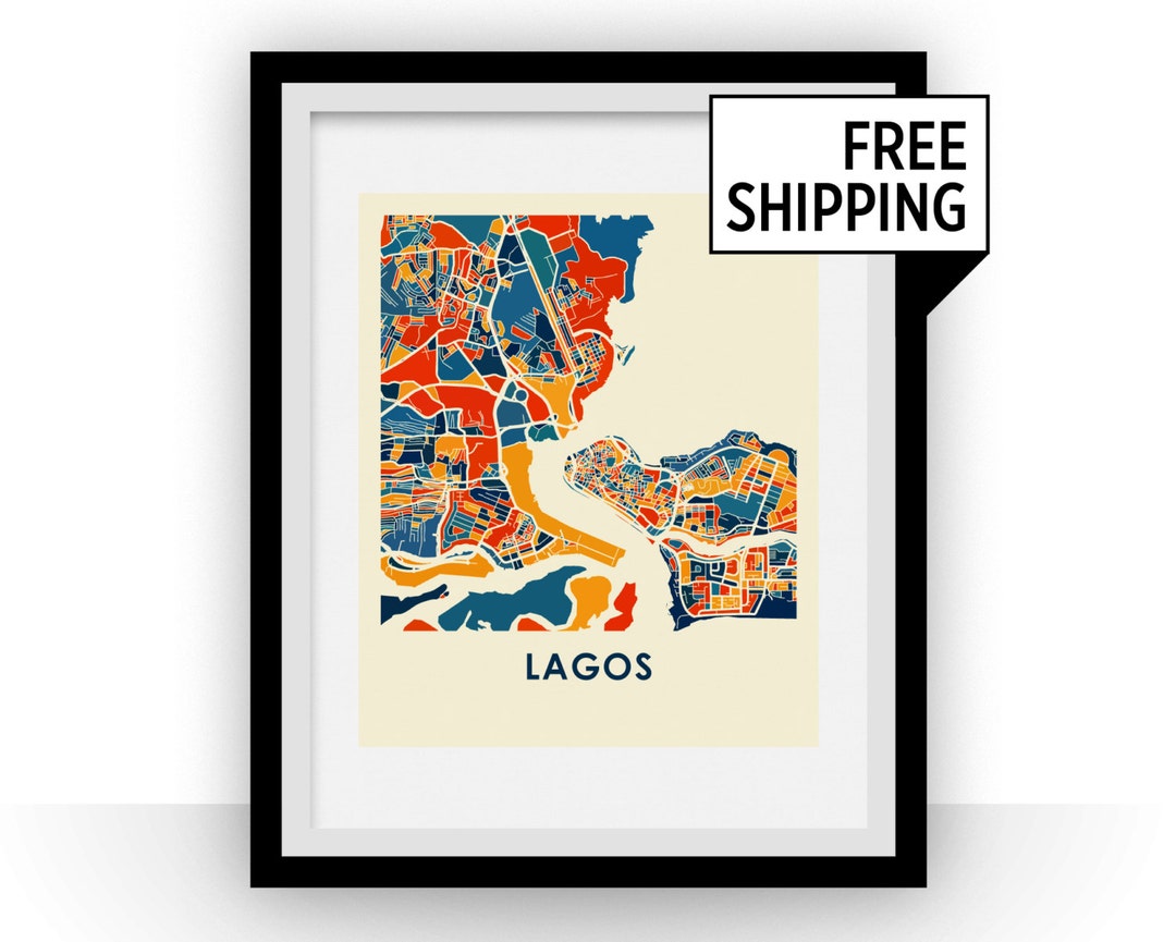 Lagos Map Print - Full Color Map Poster - Etsy
