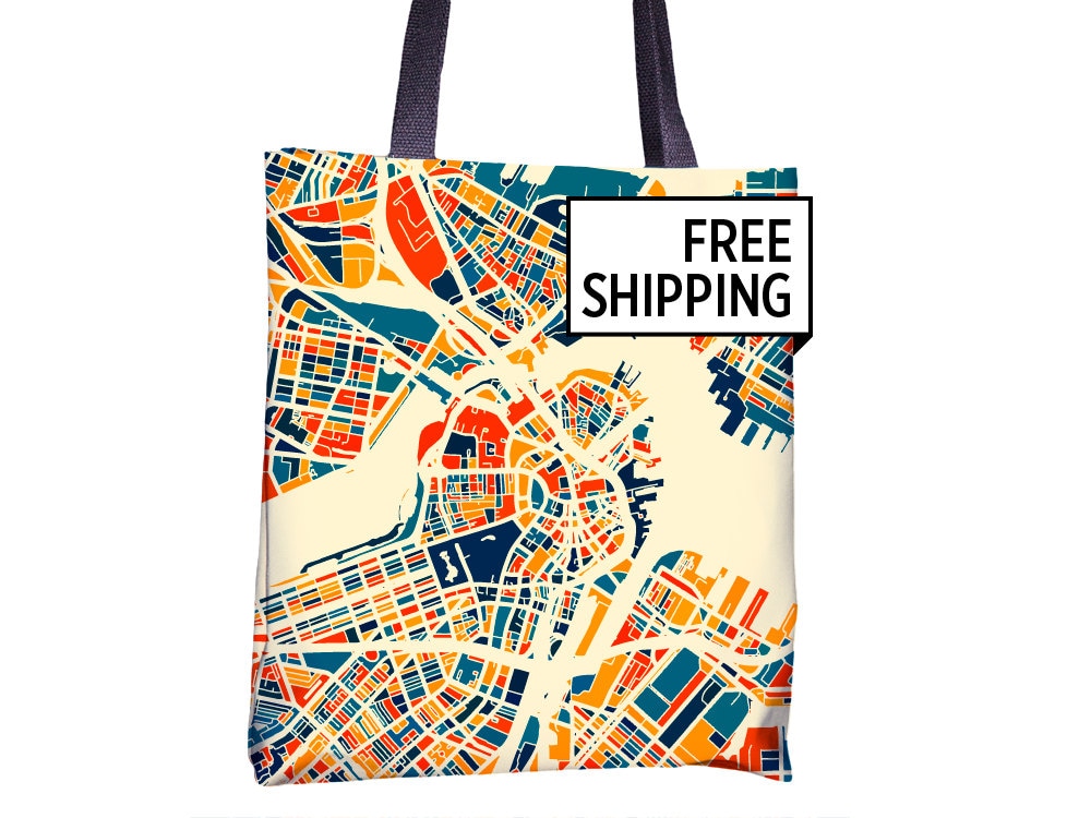 Boston Map Tote Bag Massachusetts Map Tote Bag 15x15 Etsy