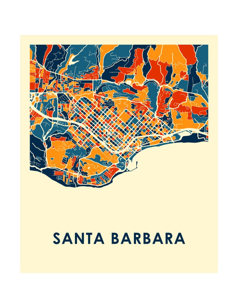 Santa Barbara Map Print Full Color Map Poster | Etsy
